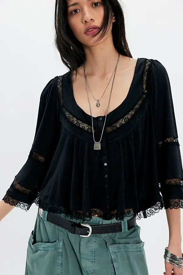 Free People Frolic Free Top - Black