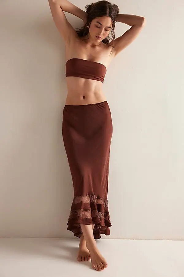 INTIMATELY Long Lost Lover Maxi Slip Skirt - Spiced Chocolate
