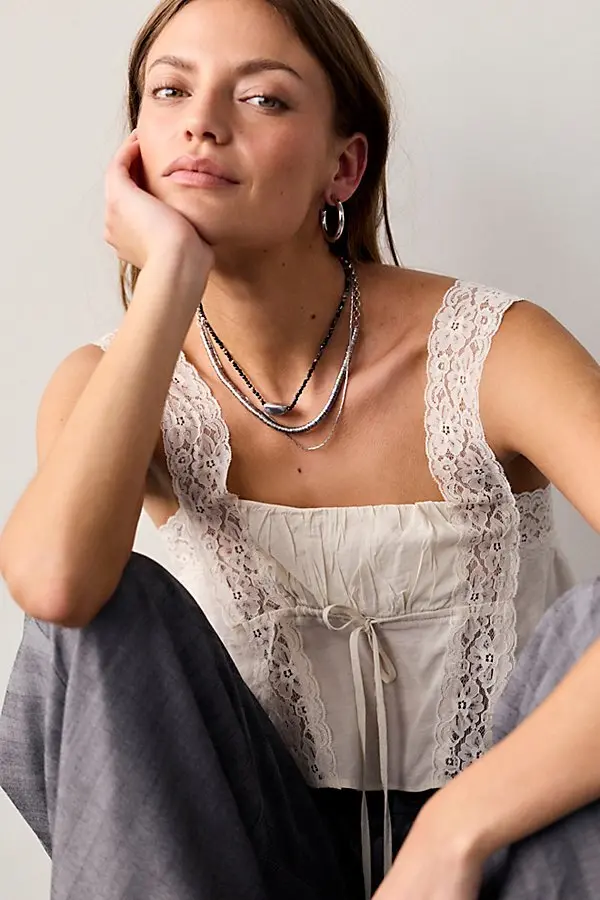 Free People Wes Layered Semiprecious Necklace - Silver
