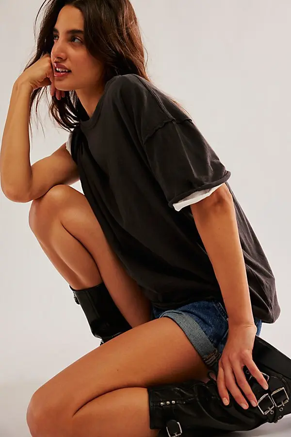 We The Free Nina" Oversized Cotton Crewneck T-shirt With Raw Seaming - Black