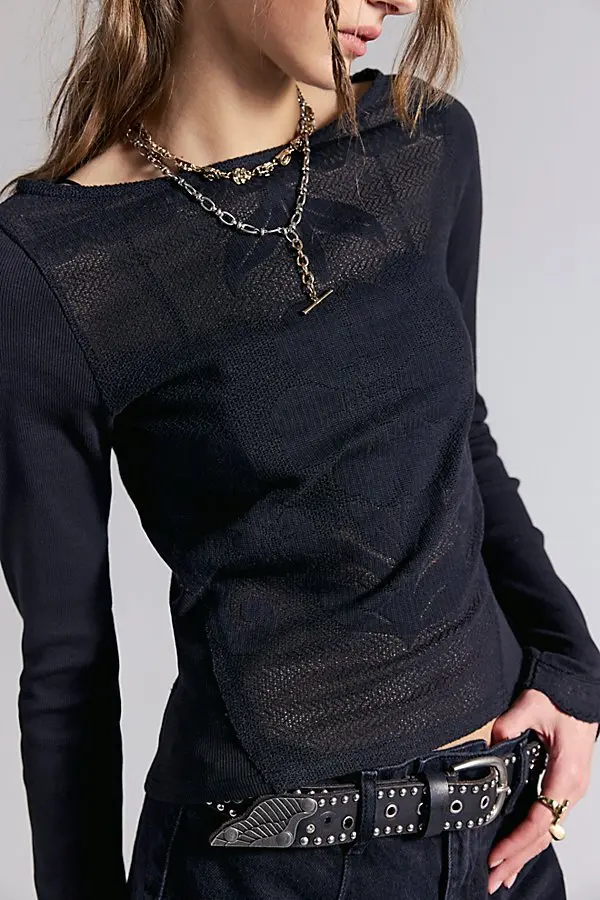 Free People Delilah Long Sleeve Top - Black