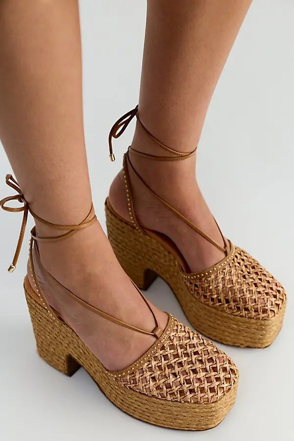 VICENZA Woven Platform Heels With Wraparound Straps