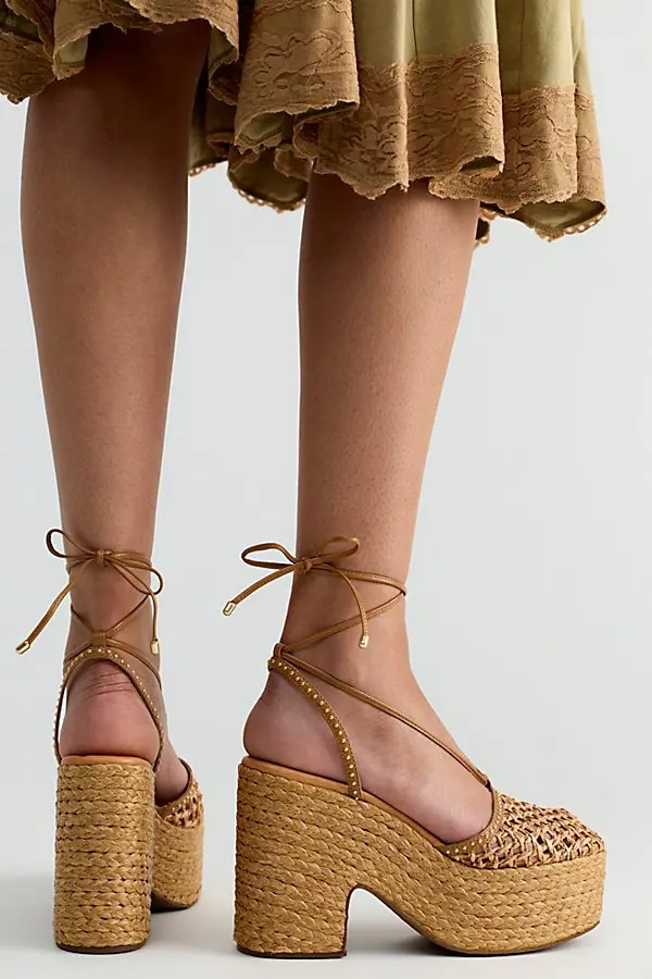 VICENZA Woven Platform Heels With Wraparound Straps