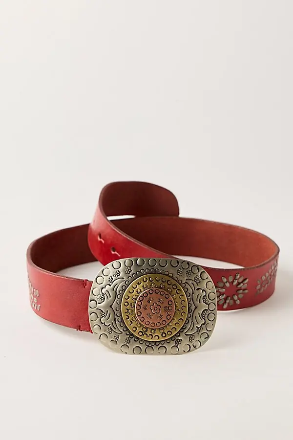 Free People Embossed Leather Belt With Metallic Buckle - Firecracker