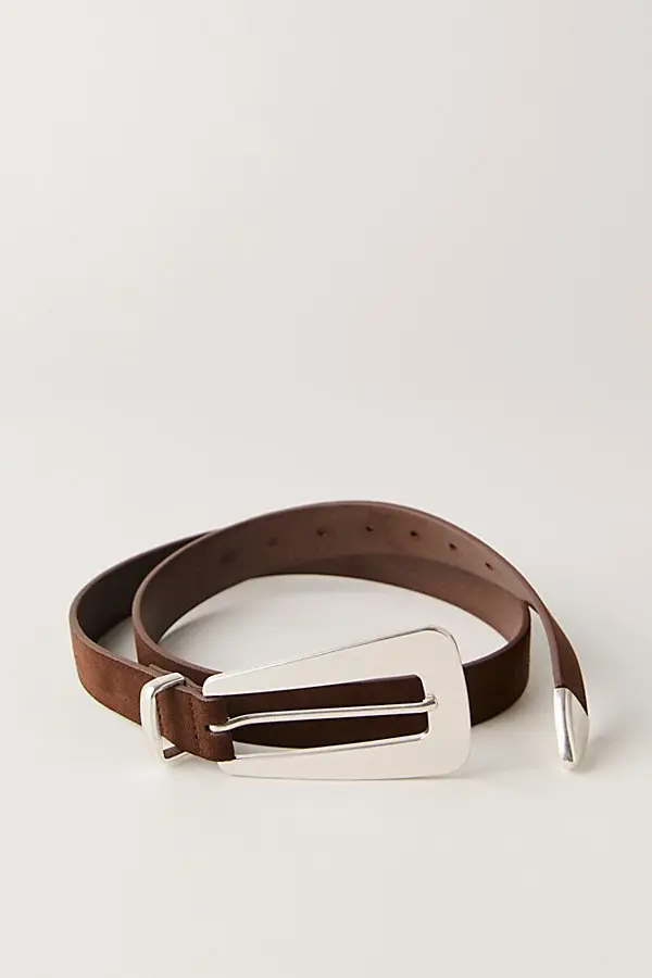 Free People Patcha Suede Belt With Rectangular Buckle - Coconut Shell