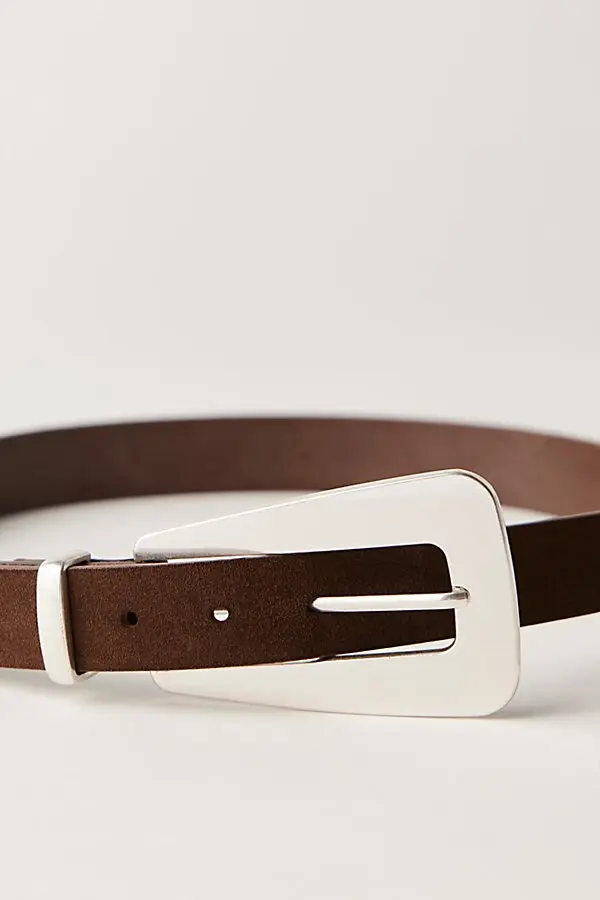 Free People Patcha Suede Belt With Rectangular Buckle - Coconut Shell