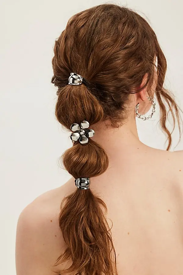 Free People Floral Hair Tie - Silver Daisy