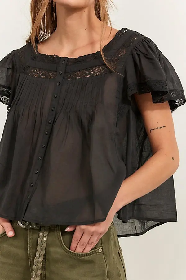 Free People Monica Button-front Top - Black