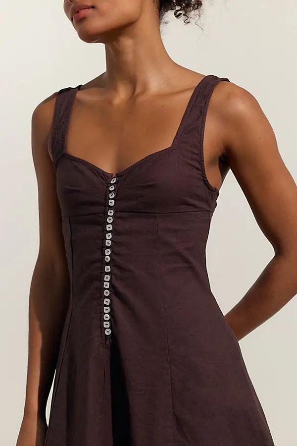 Free People Holland Stretch Linen Midi Dress - Fudge