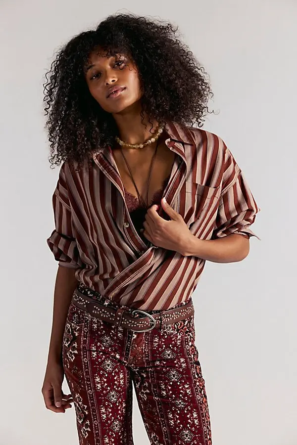 We The Free Freddie Striped Cotton Shirt - Espresso Combo