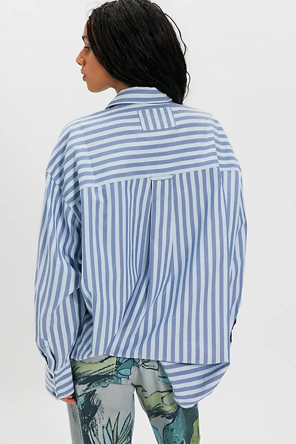 We The Free Freddie Striped Cotton Shirt - Washed Denim Combo