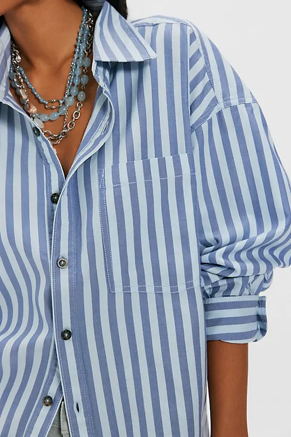 We The Free Freddie Striped Cotton Shirt - Washed Denim Combo