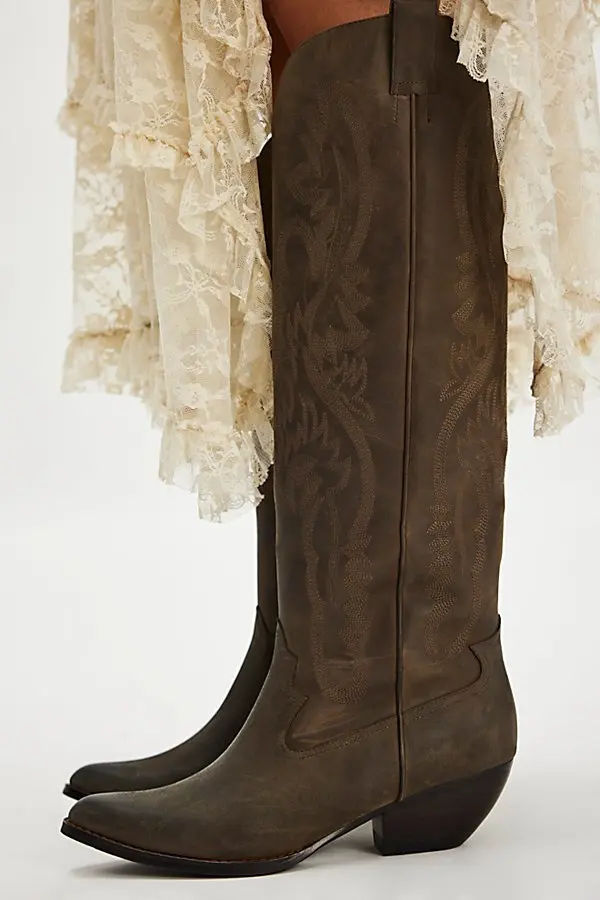 Jeffrey Campbell Knee High Western Boots - Olive