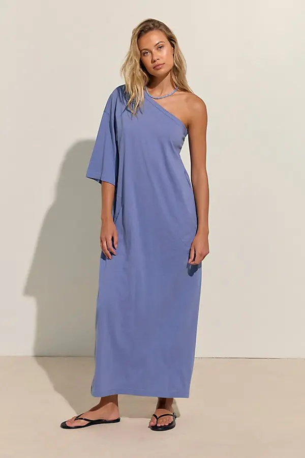 Free People Saltaire One-shoulder Cotton-jersey Maxi Dress - Rainfall