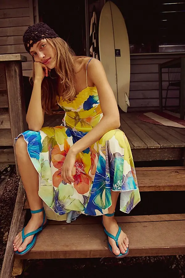 Free People Embroidered Lace Trim Maxi Dress - Tropical Combo