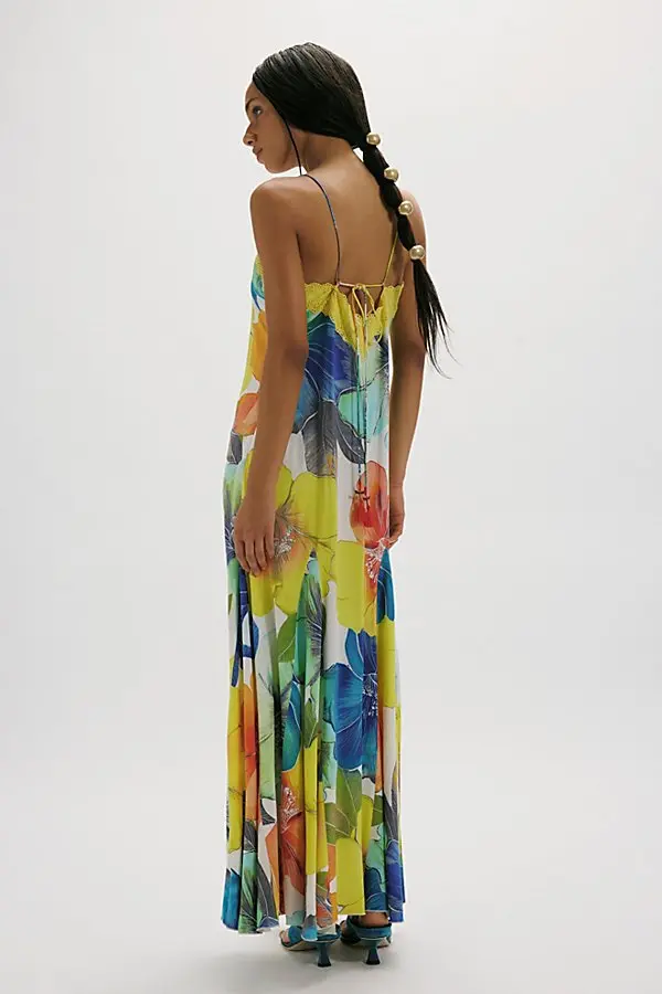 Free People Embroidered Lace Trim Maxi Dress - Tropical Combo