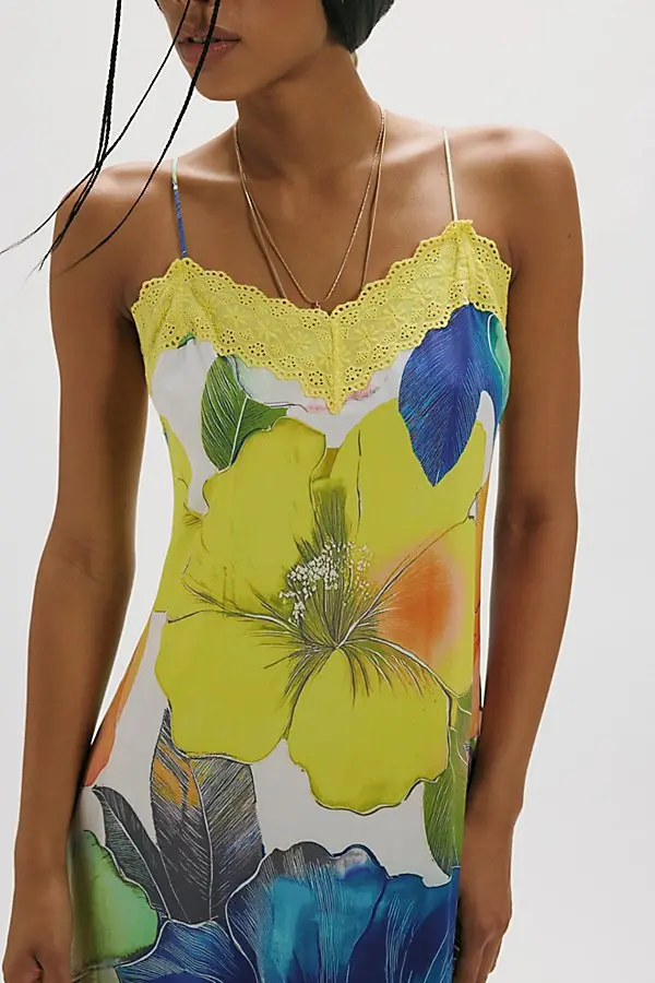 Free People Embroidered Lace Trim Maxi Dress - Tropical Combo