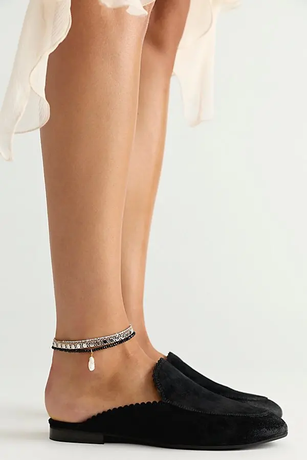 FP COLLECTION Suede Loafer Mules With Scalloped Trim