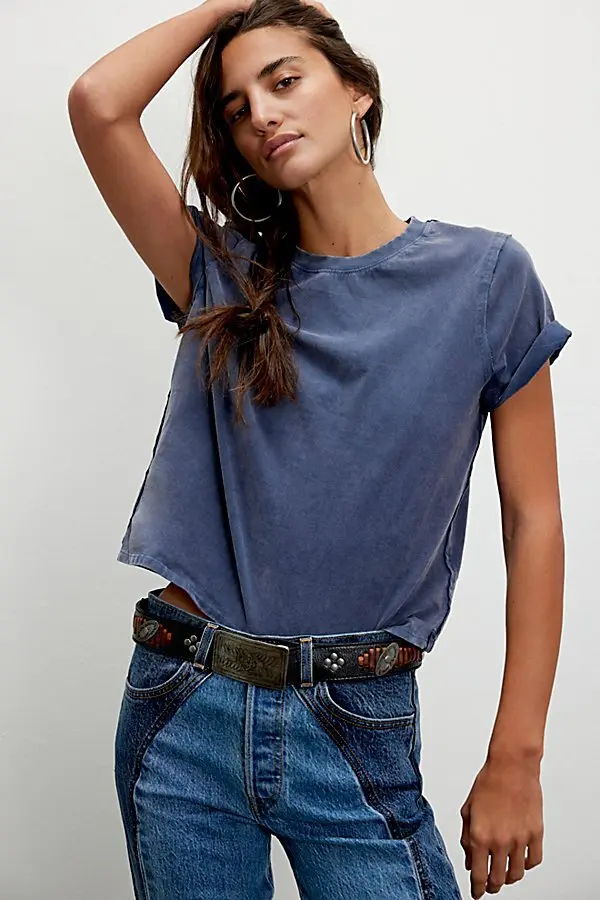 We The Free Relaxed Washed Cotton Jersey Crewneck Tee - Dark Denim