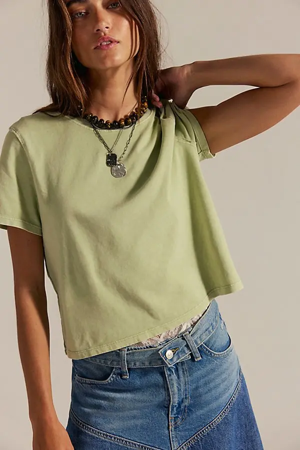 We The Free Relaxed Washed Cotton Jersey Crewneck Tee - Frozen Dew