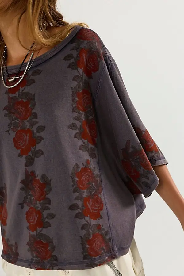 We The Free Rose Print Dolman Sleeve Tee