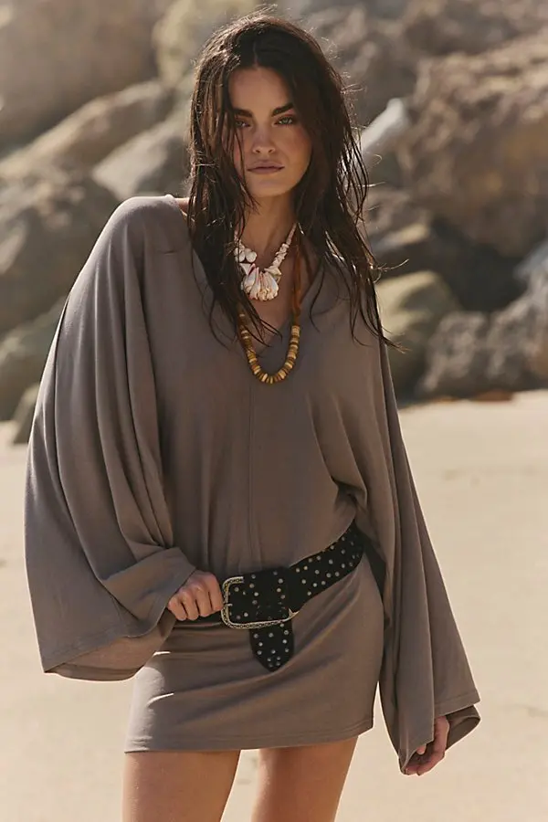 Free People V-neck Mini Dress With Draped Sleeves - Boulder