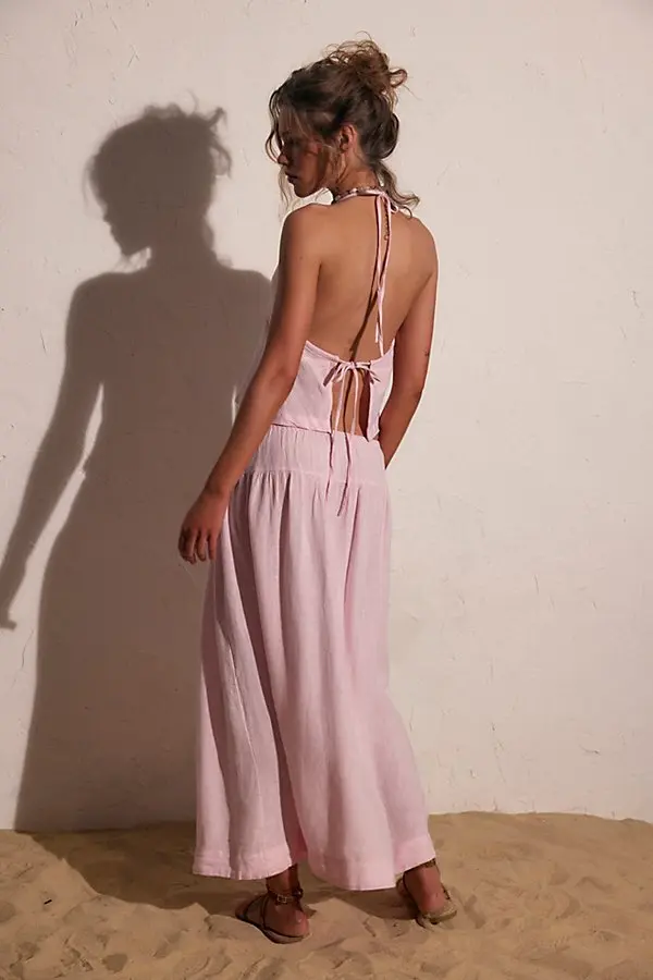 Free People Linen Halter Top And Maxi Skirt Set - Cherry Blossom