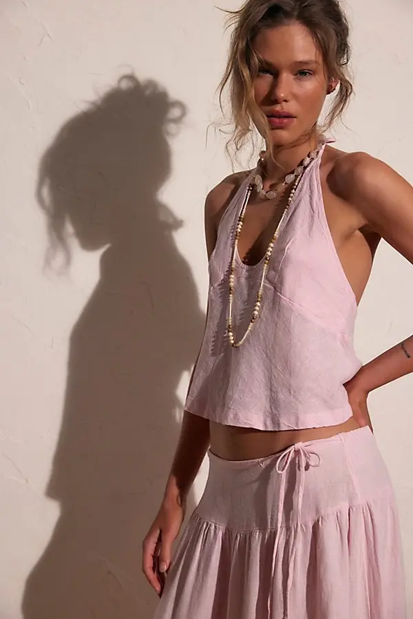 Free People Linen Halter Top And Maxi Skirt Set - Cherry Blossom
