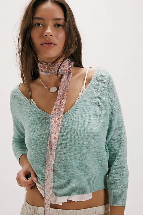 Free People Soft Focus Fine Gauge Linen Pullover - Mermaid
