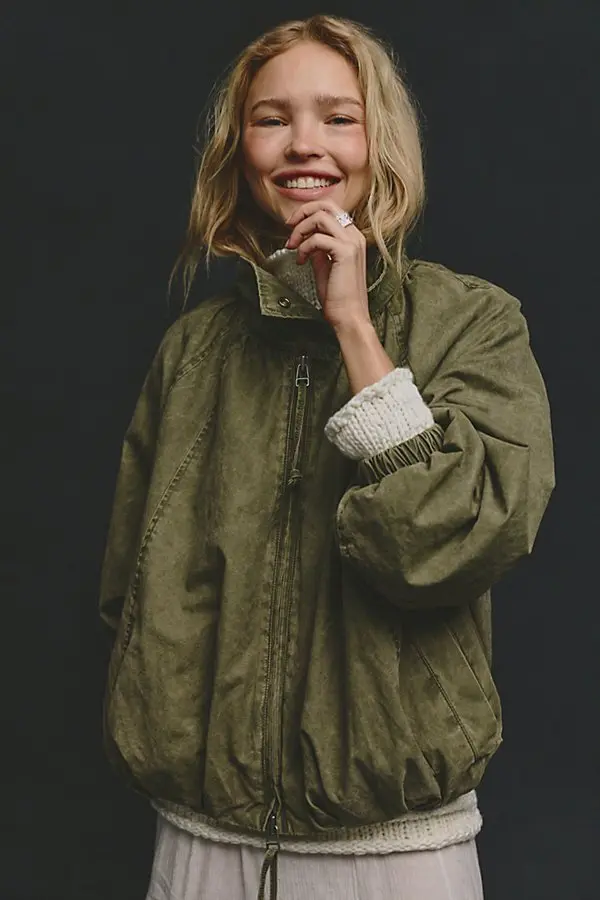 Free People Chelsea Funnel-neck Jacket - Olive