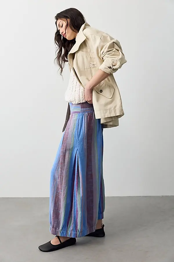 Free People Can't Hide Wide-leg Pull-on Harem Pants - Blue Combo