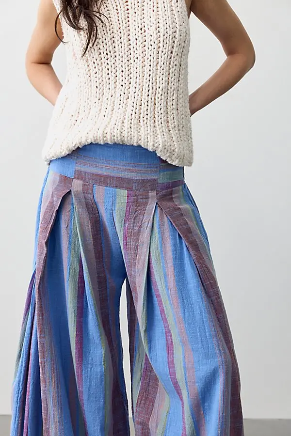 Free People Can't Hide Wide-leg Pull-on Harem Pants - Blue Combo