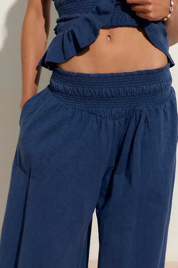 Free People Strapless Smocked Bodice Top And Wide-leg Pant Set - Poseidon
