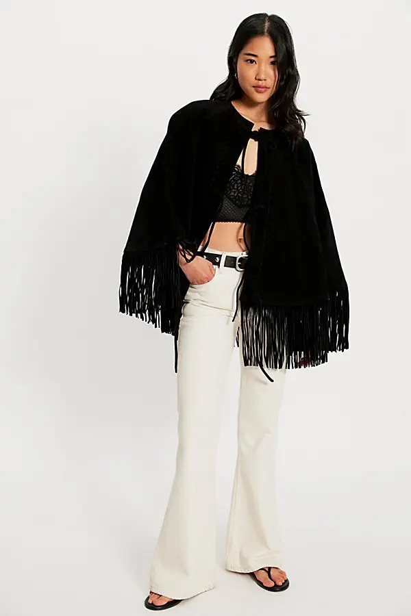 Free People Suede Fringe Poncho Cape