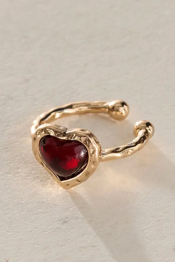 Free People Hammered Metal Ear Cuff With Stone Pendant - Ruby/gold