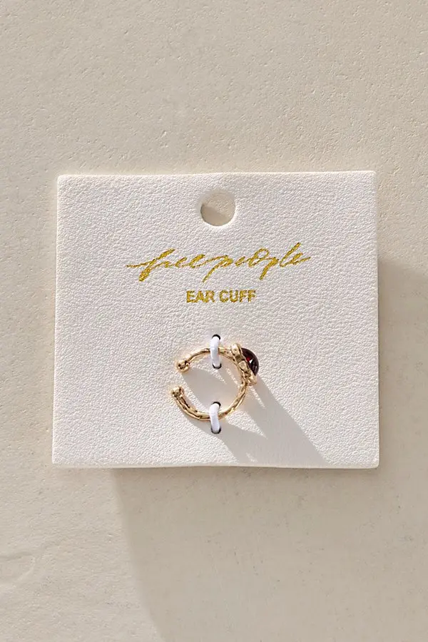 Free People Hammered Metal Ear Cuff With Stone Pendant