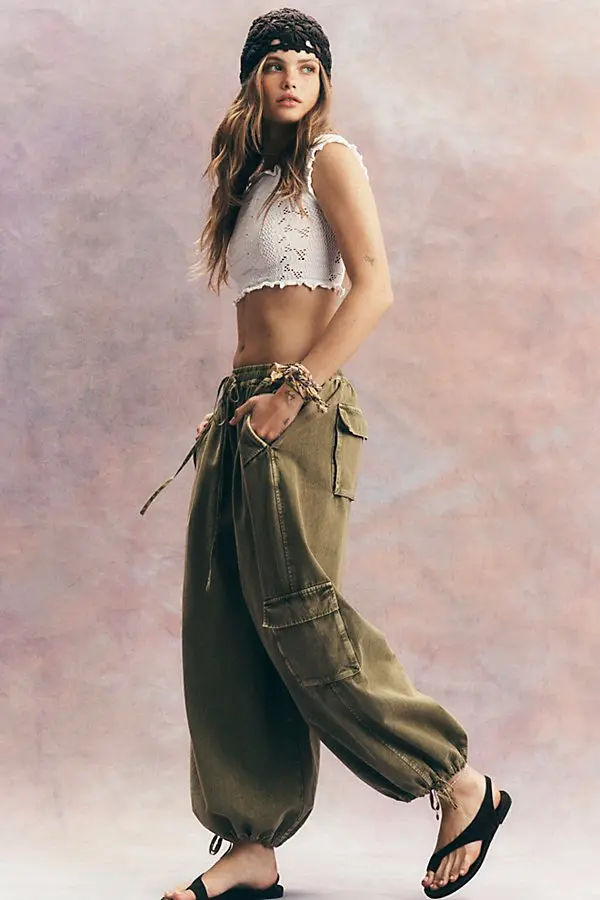 Free People Bobbi Pull-on Cargo Trousers - Army