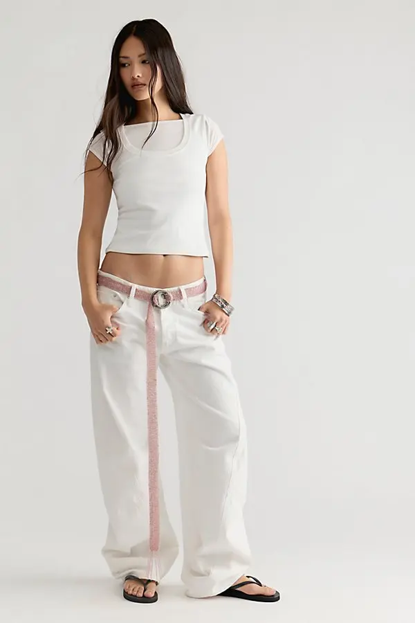 Free People Embellished Beaded Wrap Belt With Fringe - Bubble Bath
