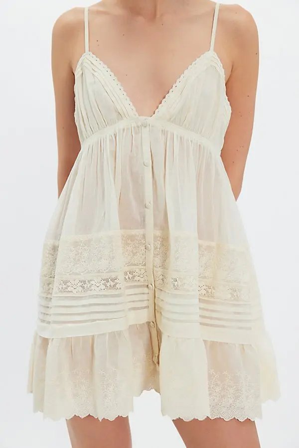 INTIMATELY Play Nice Mini Slip Dress With Crochet Trim - Ivory