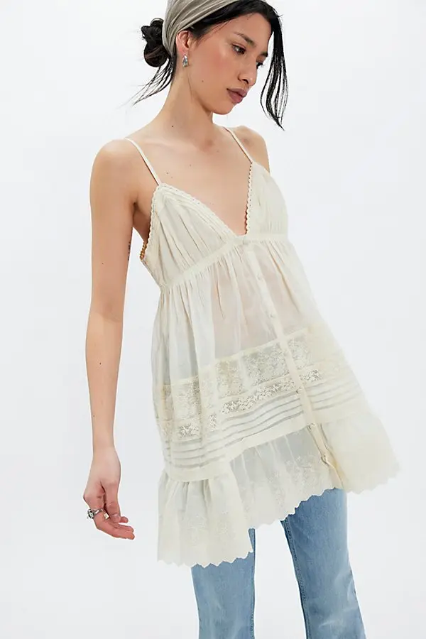 INTIMATELY Play Nice Mini Slip Dress With Crochet Trim - Ivory