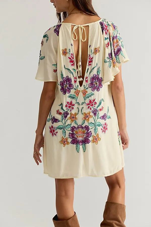 Free People Embellished Floral Mini Dress - Tea Combo