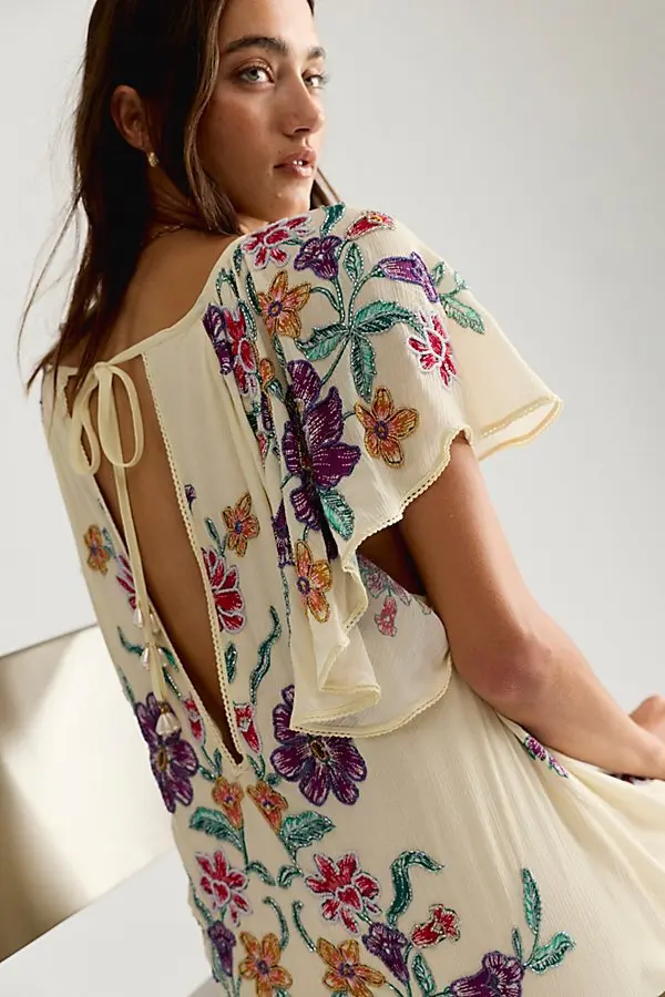 Free People Embellished Floral Mini Dress - Tea Combo
