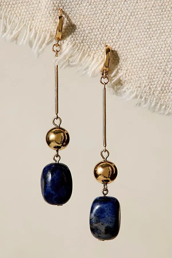 Free People Check Mate Semiprecious Stone Drop Earrings - Lapis