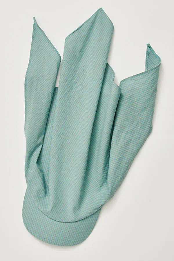 Free People Gingham Baseball Cap With Attached Scarf - Teal Combo