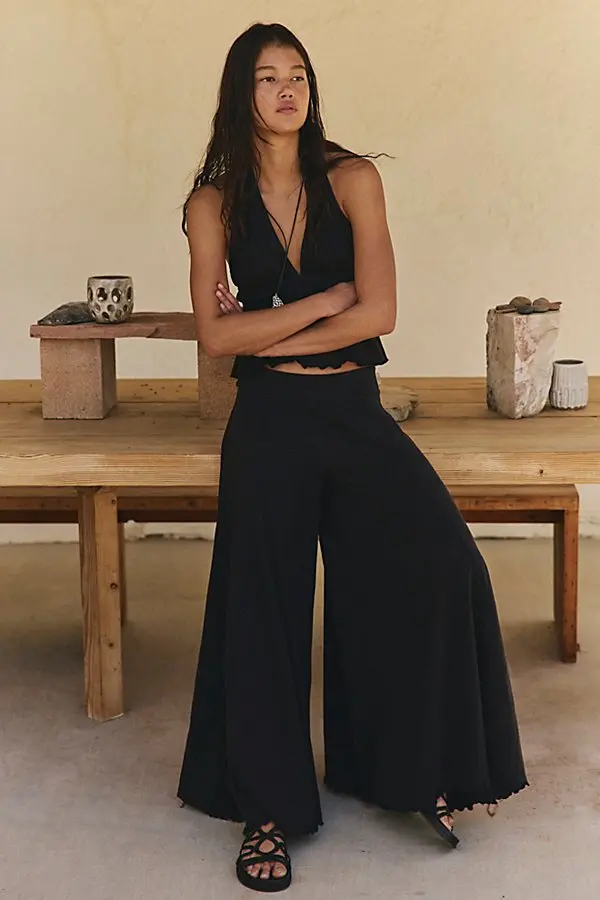 Free People Wide Leg Halter Top And Pant Set - Black