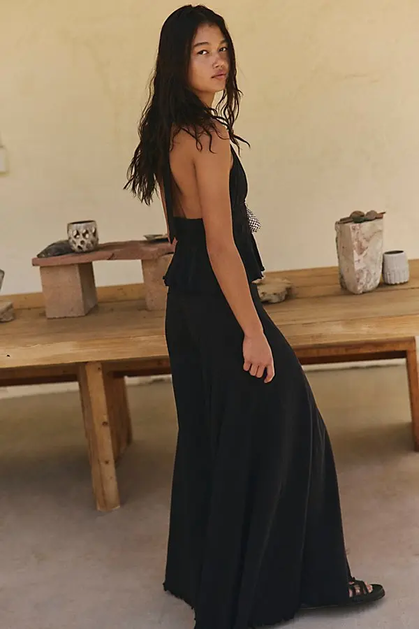 Free People Wide Leg Halter Top And Pant Set - Black