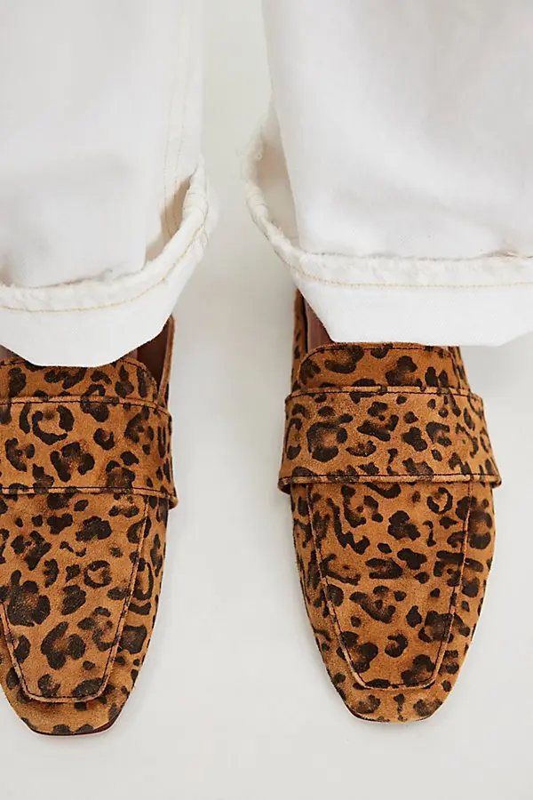 Free People At Ease Embossed Suede Loafer Mules - Leopard Suede