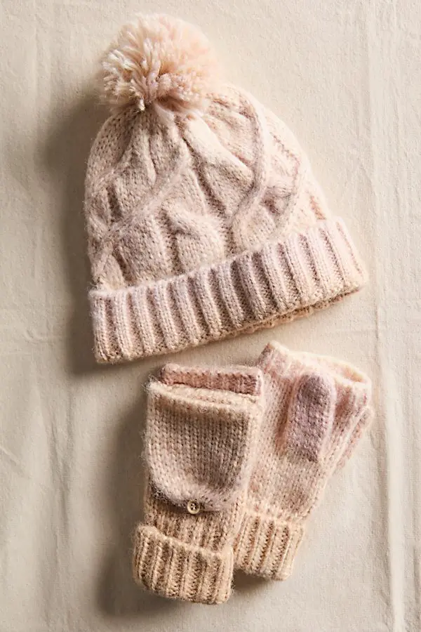 Free People Chunky Knit Beanie And Glove Set