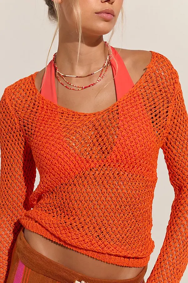 Free People Coconut Knit Long Sleeve Top - Flame