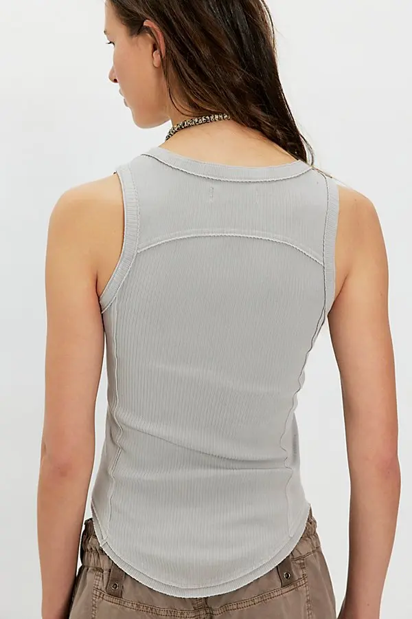 We The Free Jamie Ribbed Tank Top With Buckle Detail - Quiet Grey